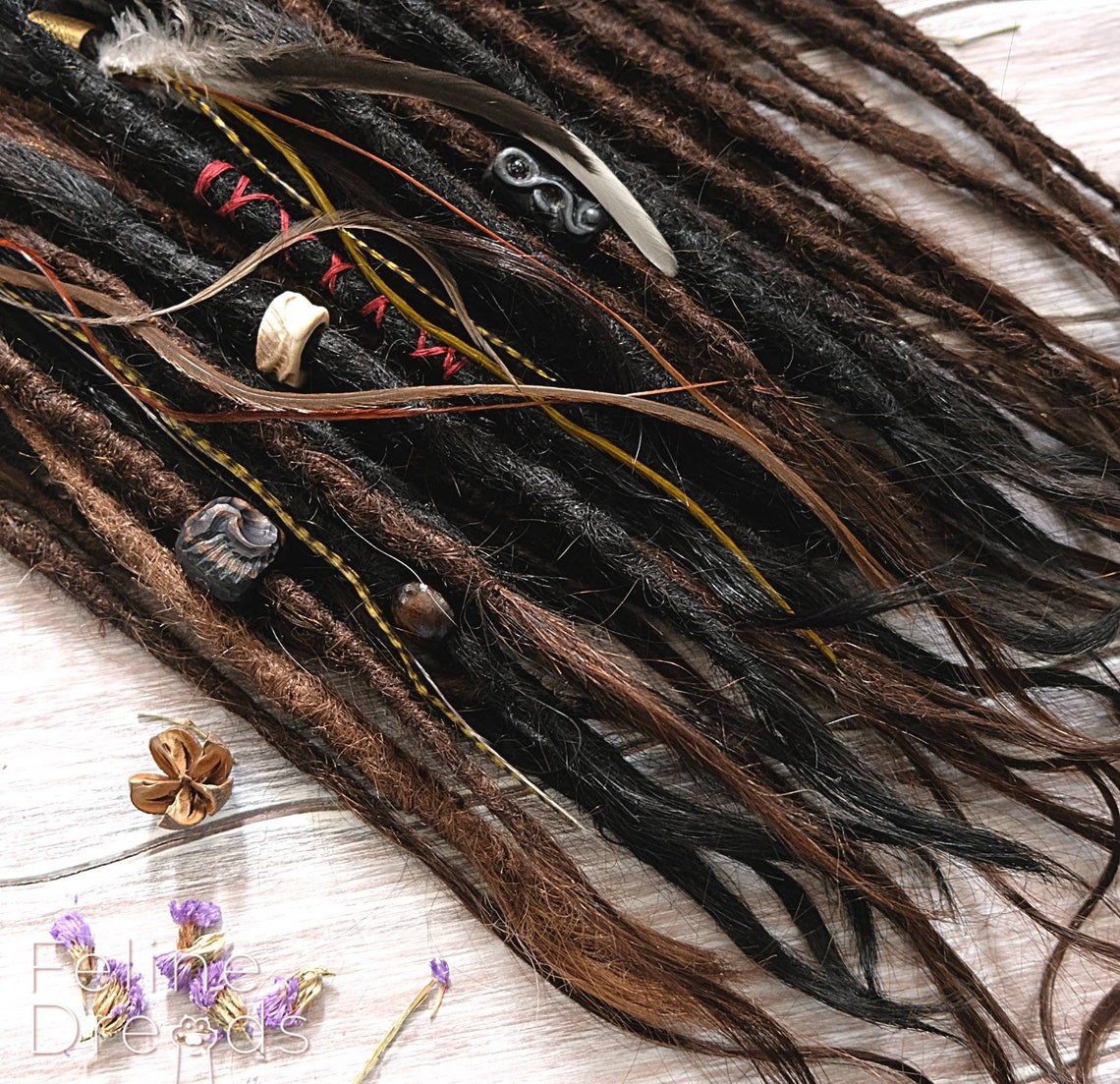 Boho human hair dread extensions black and dark brown | Etsy