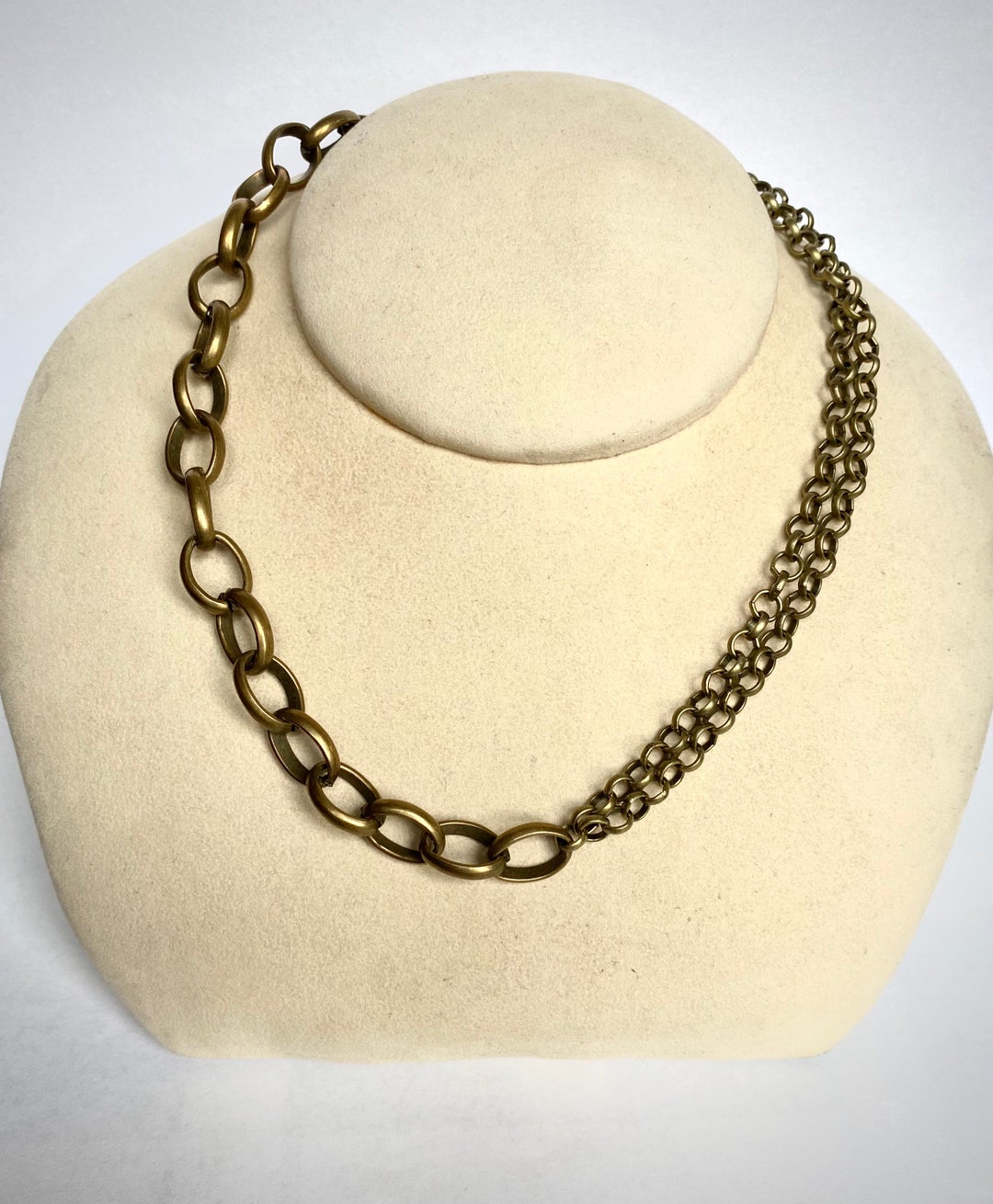 Large Link Antique Brass Chain Choker Necklace - Etsy