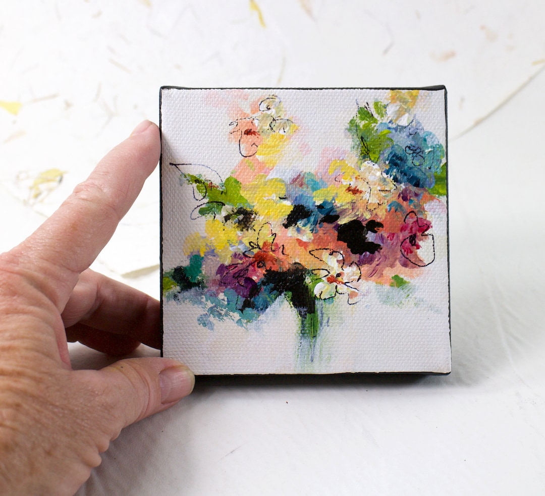 Flower Painting Original Mini Painting on Canvas for Gift or Wall Decor ...