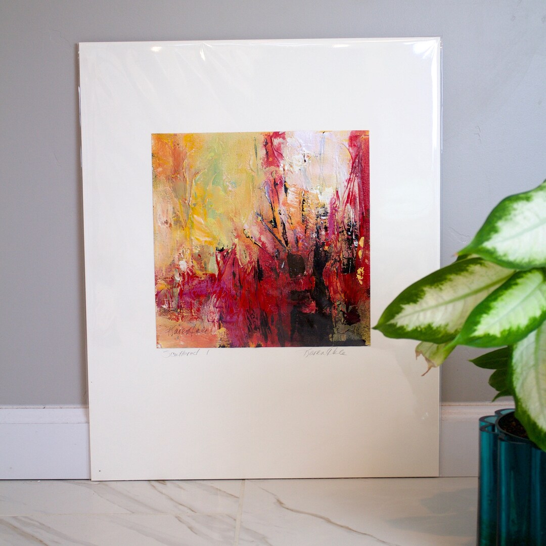 Abstract Painting, Red Acrylic Textured Painting on Canvas, "scattered ...