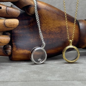 Sterling Silver Floating Memorial Glass Locket in Rhodium or Yellow ...