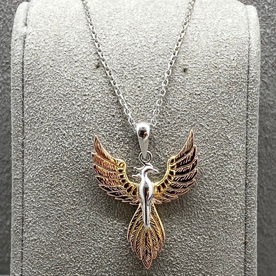Phoenix Rising Pendant, Sterling Silver With Rose Gold , Yellow Gold ...