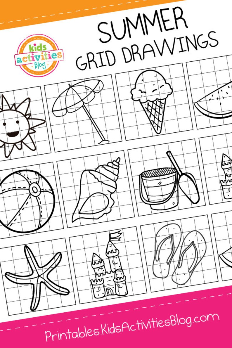 Summer Grid Drawings for Kids - Etsy