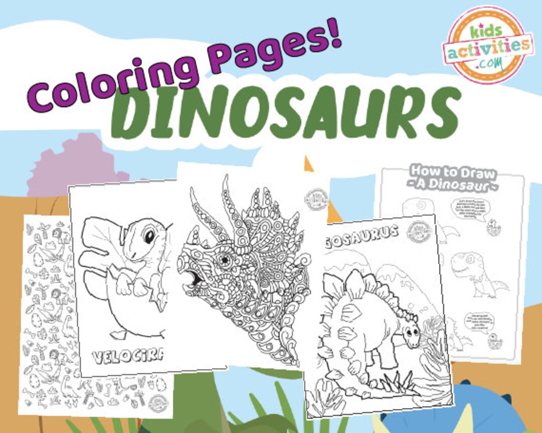 Dinosaur Coloring Pages Printable Pack - Etsy