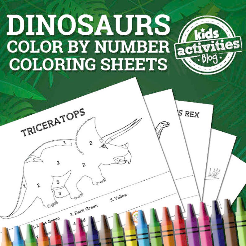 Dinosaur Color by Number Coloring Pages Sheets - Etsy