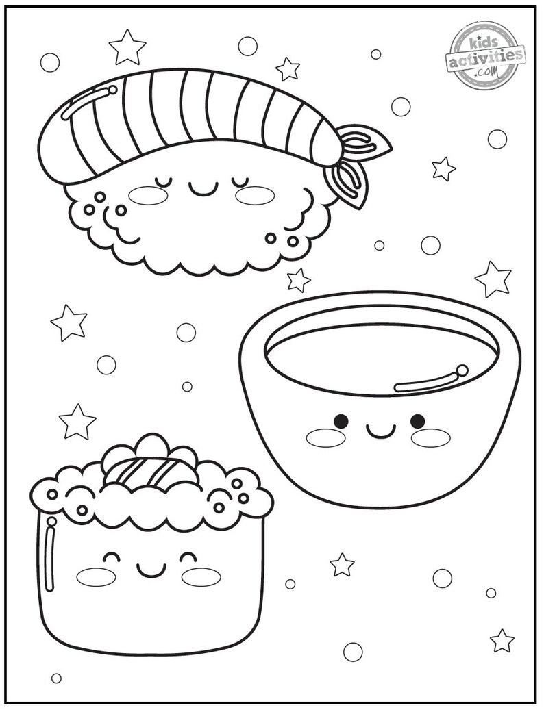 Cute Kawaii Food Coloring Pages - Etsy Canada