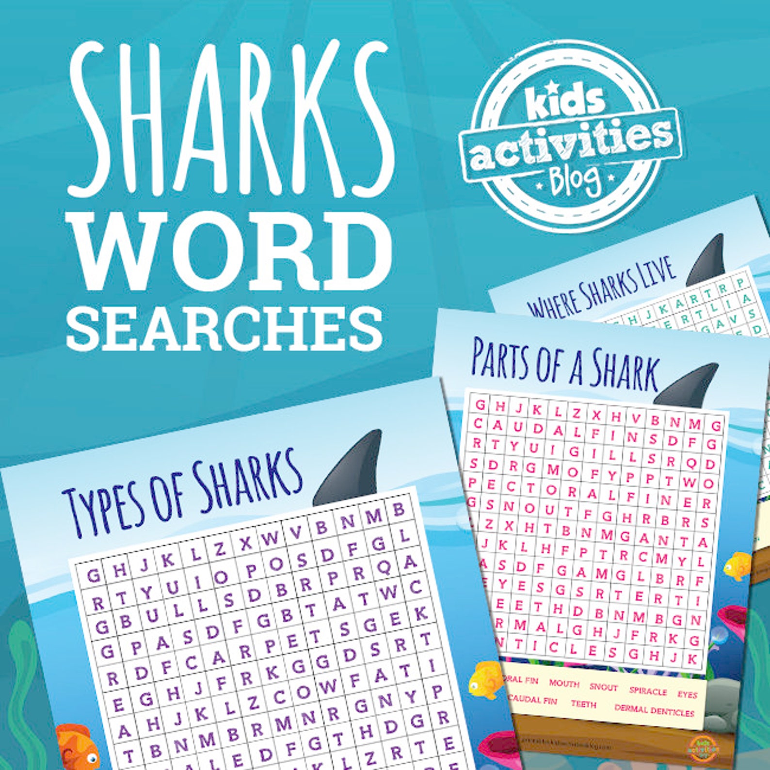Shark Word Search Printable Games - Etsy