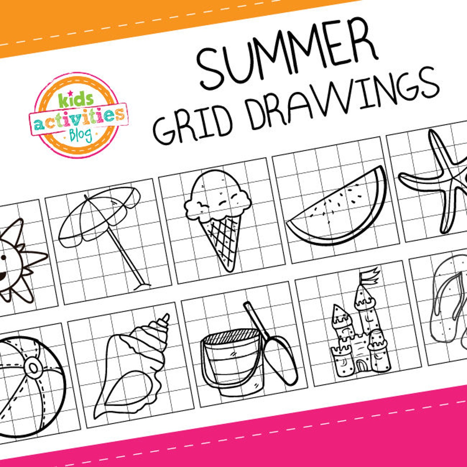 Summer Grid Drawings for Kids - Etsy