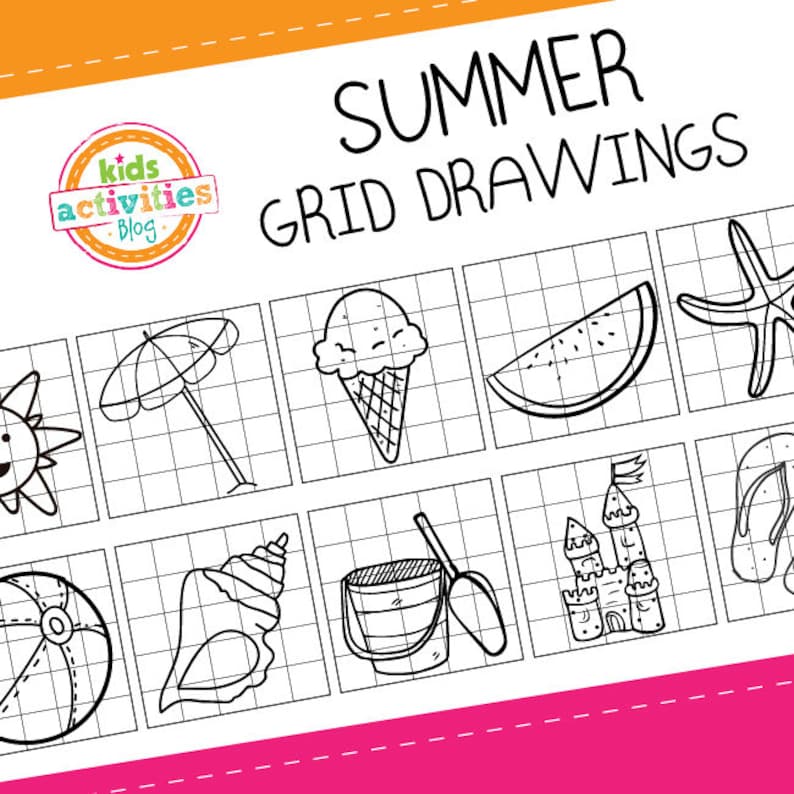 Summer Grid Drawings for Kids - Etsy