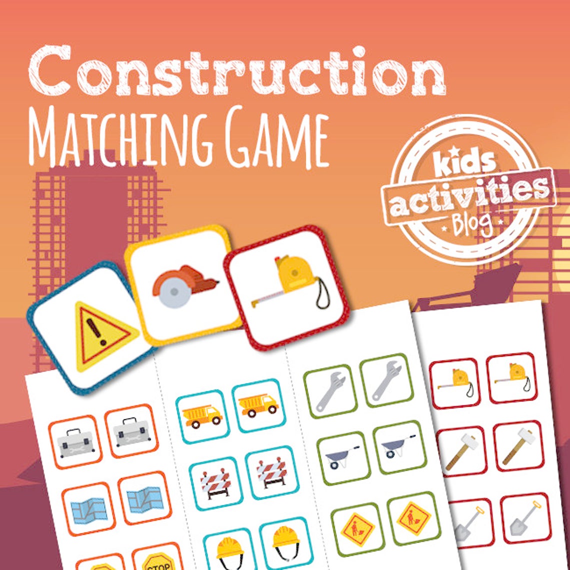 Construction Memory Matching Game Printable for Kids - Etsy