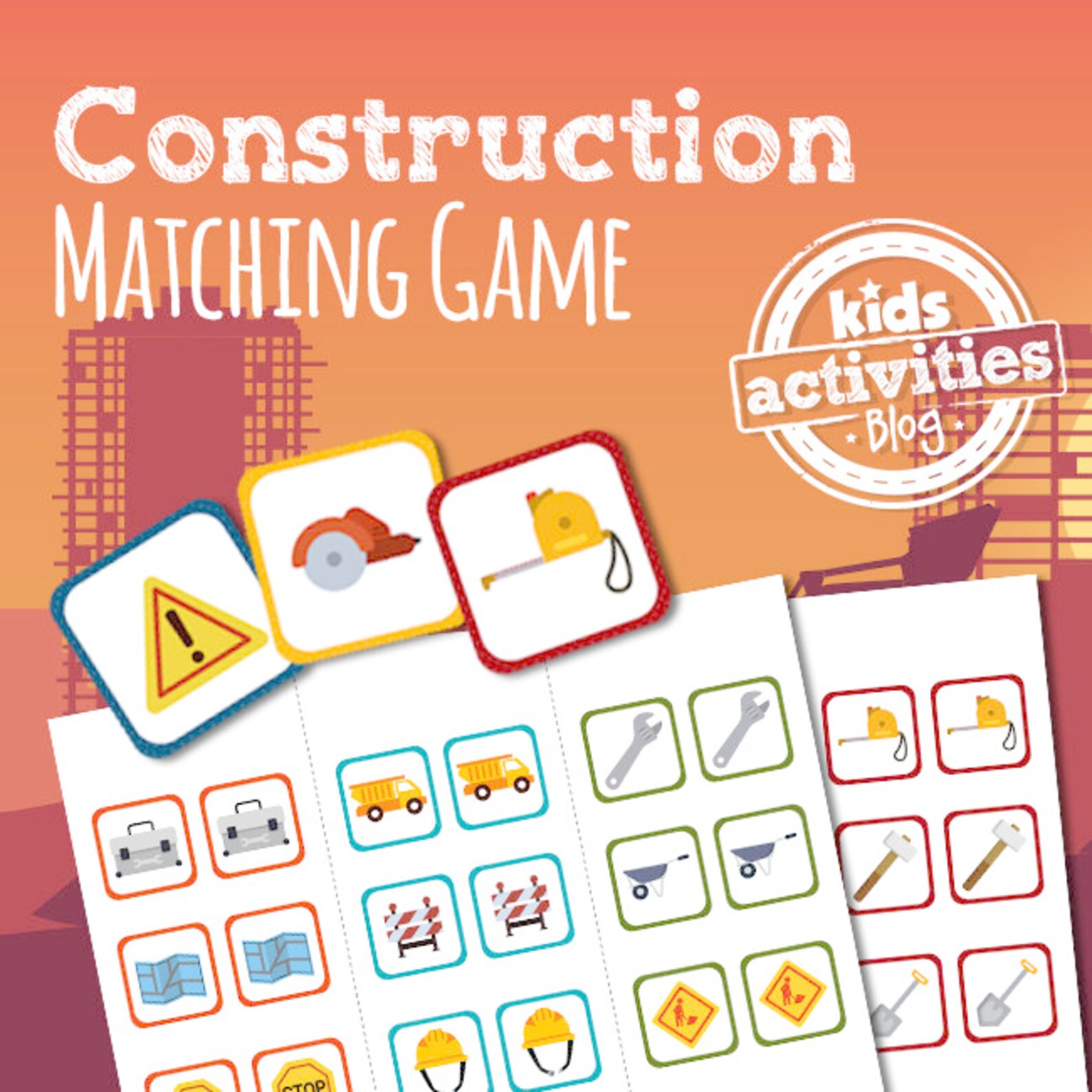 Construction Memory Matching Game Printable for Kids - Etsy