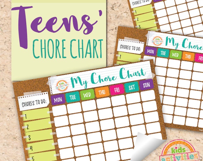 Printable Chore Chart for Teens Customizable - Etsy