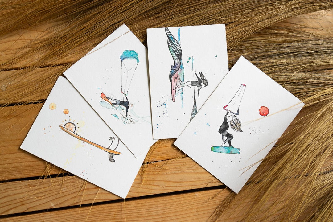Card Set Kite & Surf | Watercolor Travel Cards - Etsy