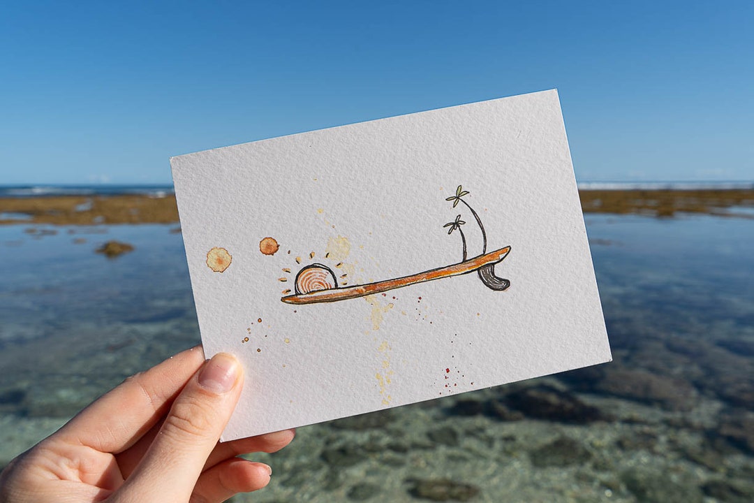 Watercolor Surfboard Card | Travel Card - Etsy