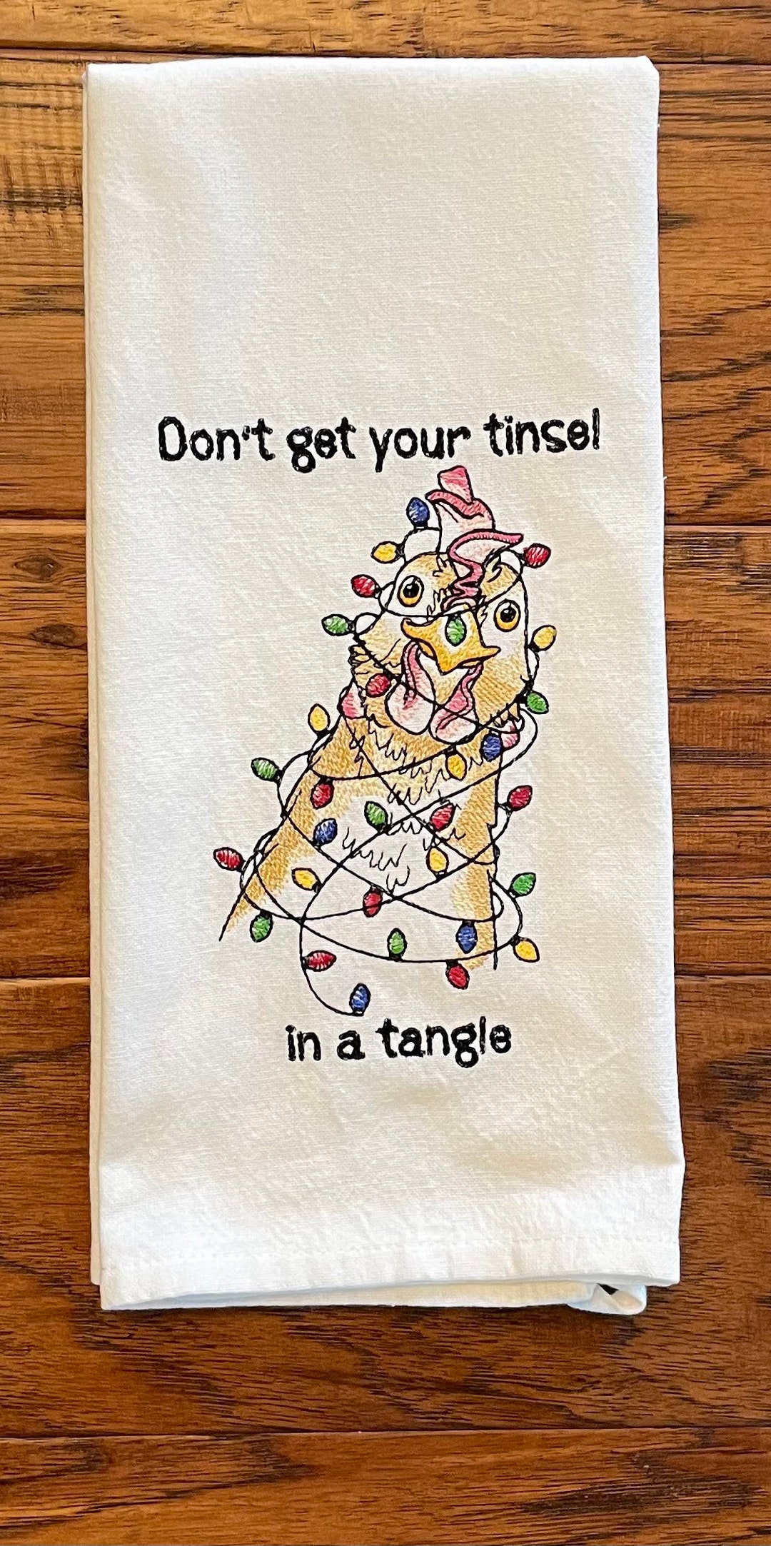 Embroidered Tea Towel, Kitchen Towel, Christmas Tea Towel, Tangled ...
