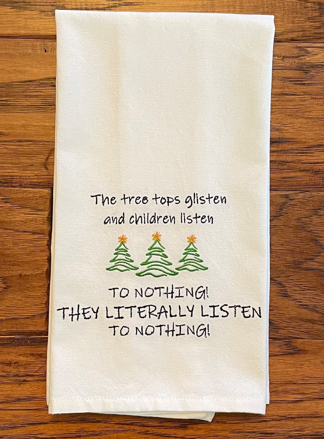 Embroidered Tea Towel, Funny Christmas Towel, Children Listen to ...