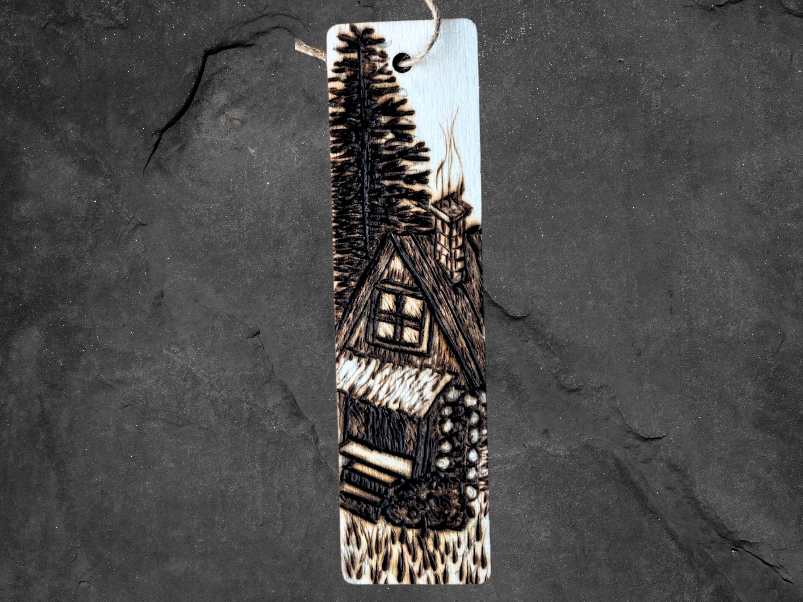Wooden Bookmarks Set of 3 Cozy Scene : Wood Burning Art by Hand Log ...