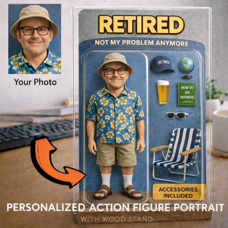 Personalized Retirement Action Figure Portrait, Custom Photo Gift ...