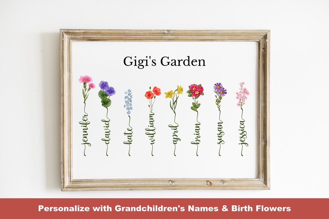Gigi's Garden Personalized Art Print, Birth Month Flowers With ...