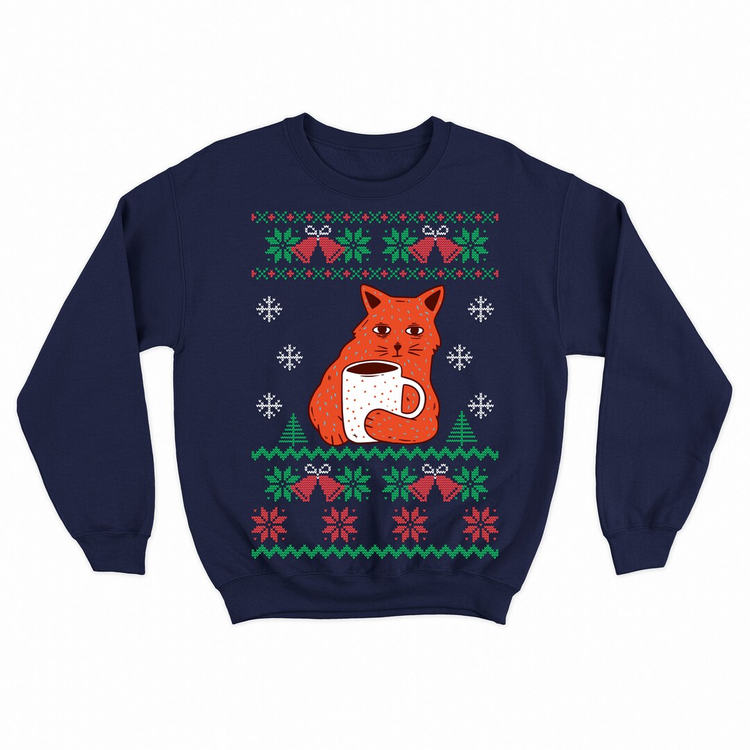 Pull de Noël moche avec chat et café, pull de Noël drôle pour hommes et ...