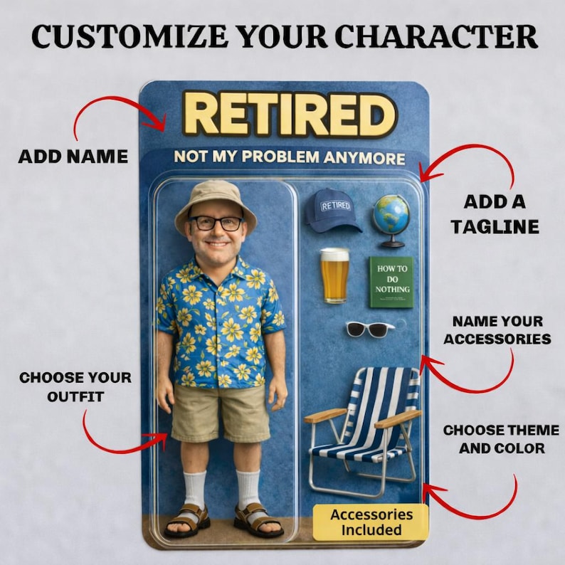 Personalized Retirement Action Figure Portrait, Custom Photo Gift ...