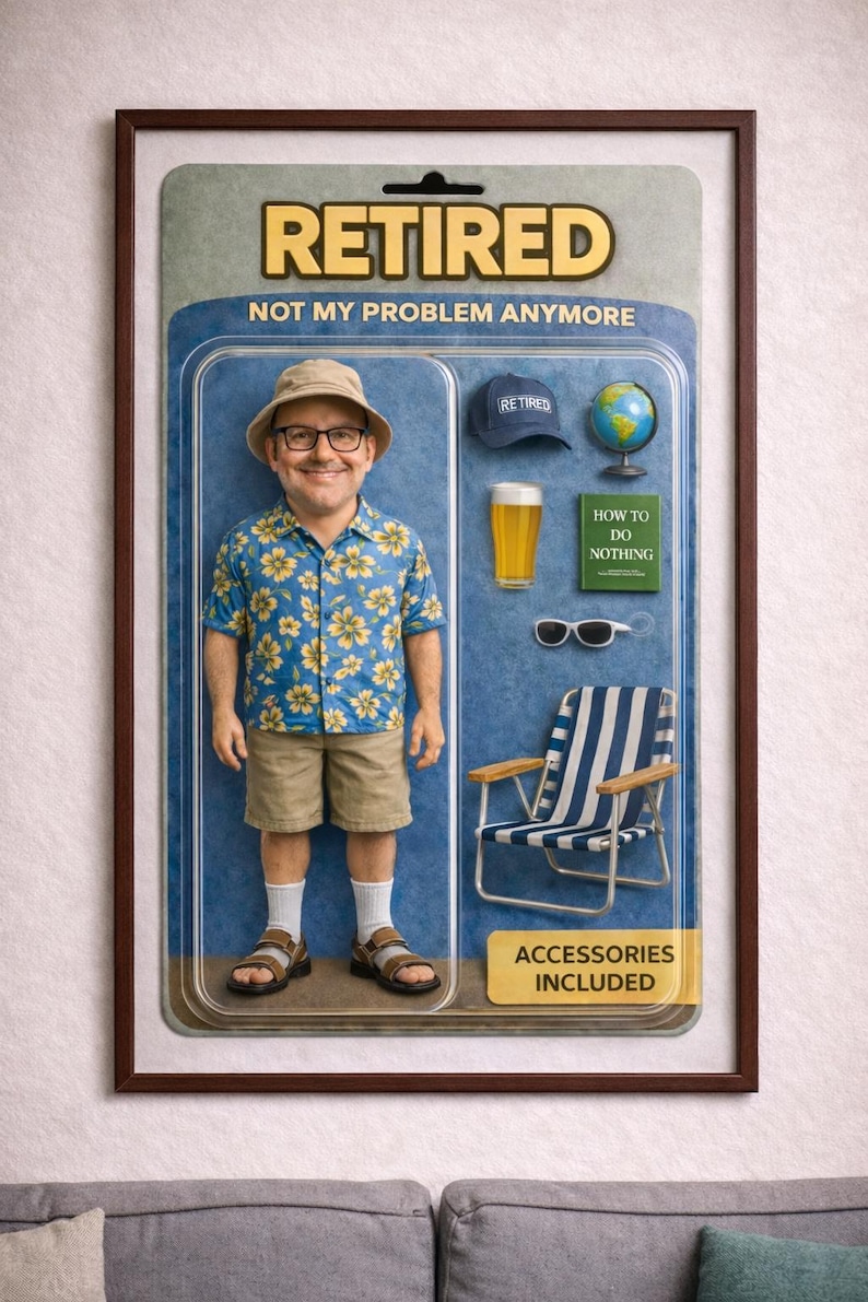 Personalized Retirement Action Figure Portrait, Custom Photo Gift ...