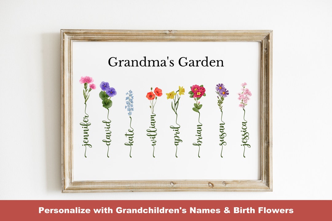 Grandmas Garden Personalized Art Print, Birth Month Flowers With ...