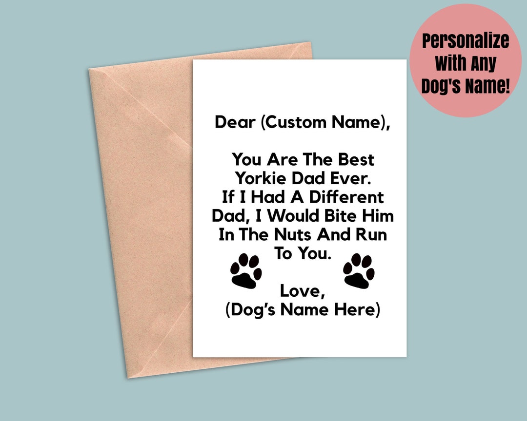 Yorkie Card, Yorkie Dad Card, Card for Yorkie Dad, Yorkie Father's Day ...