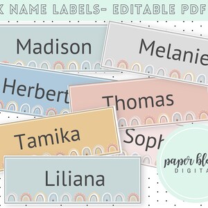 Modern Boho Classroom Labels, Editable Desk Name Labels, Calm Colors ...