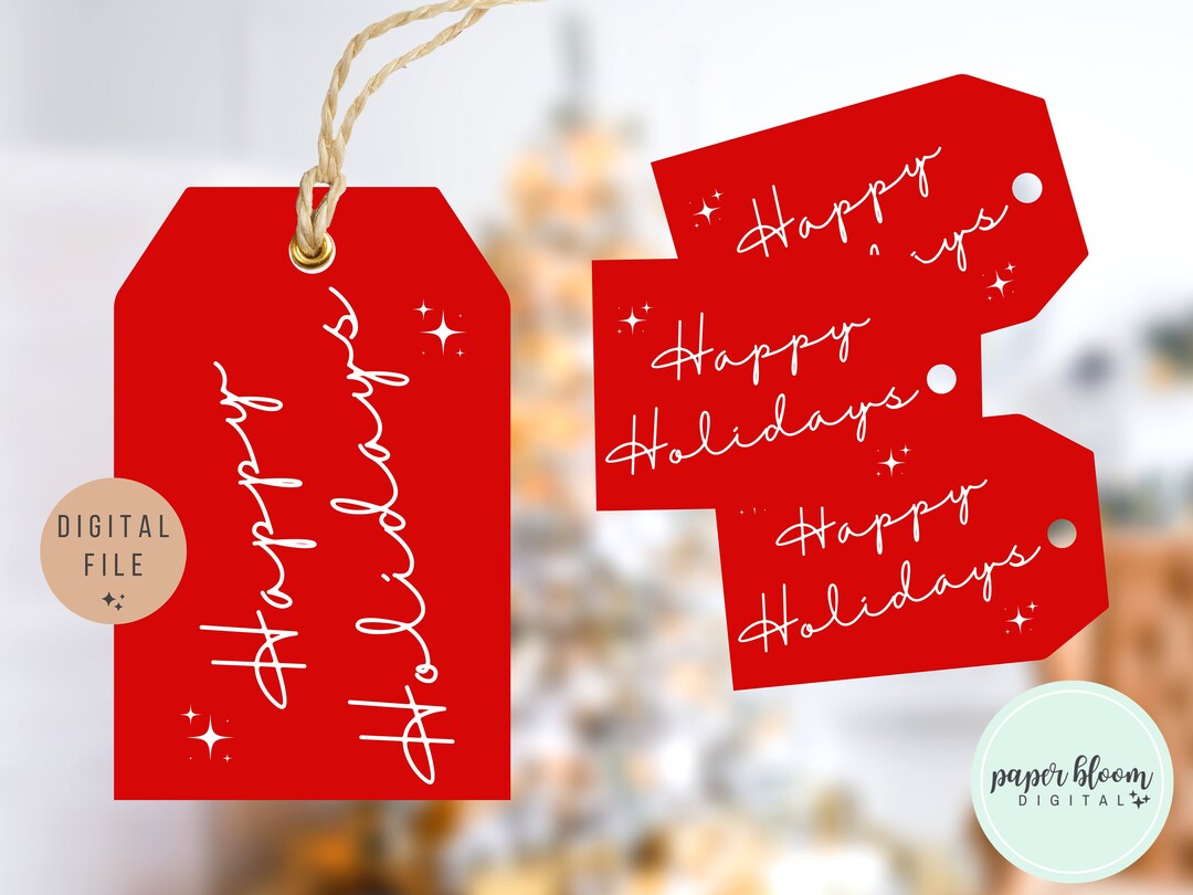 Red Christmas Gift Tags | Happy Holidays Gift Favor Tags | Modern Gift ...