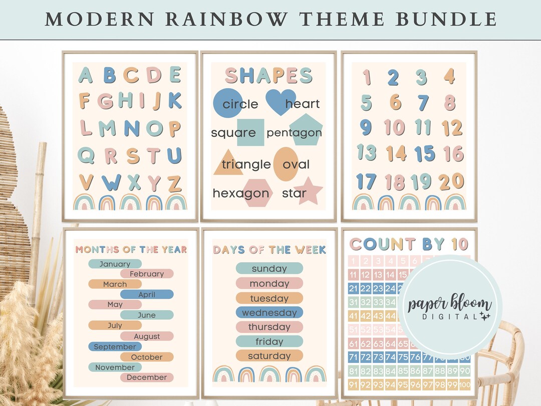Rainbow Classroom Theme Educational Printable Bundle | Pre-k Boho Class ...