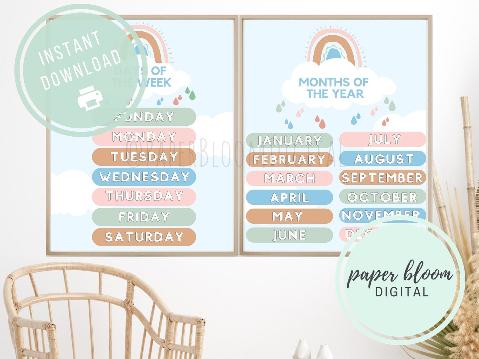 Days of the Week Months of the Year Set of 2 Rainbow Printables ...