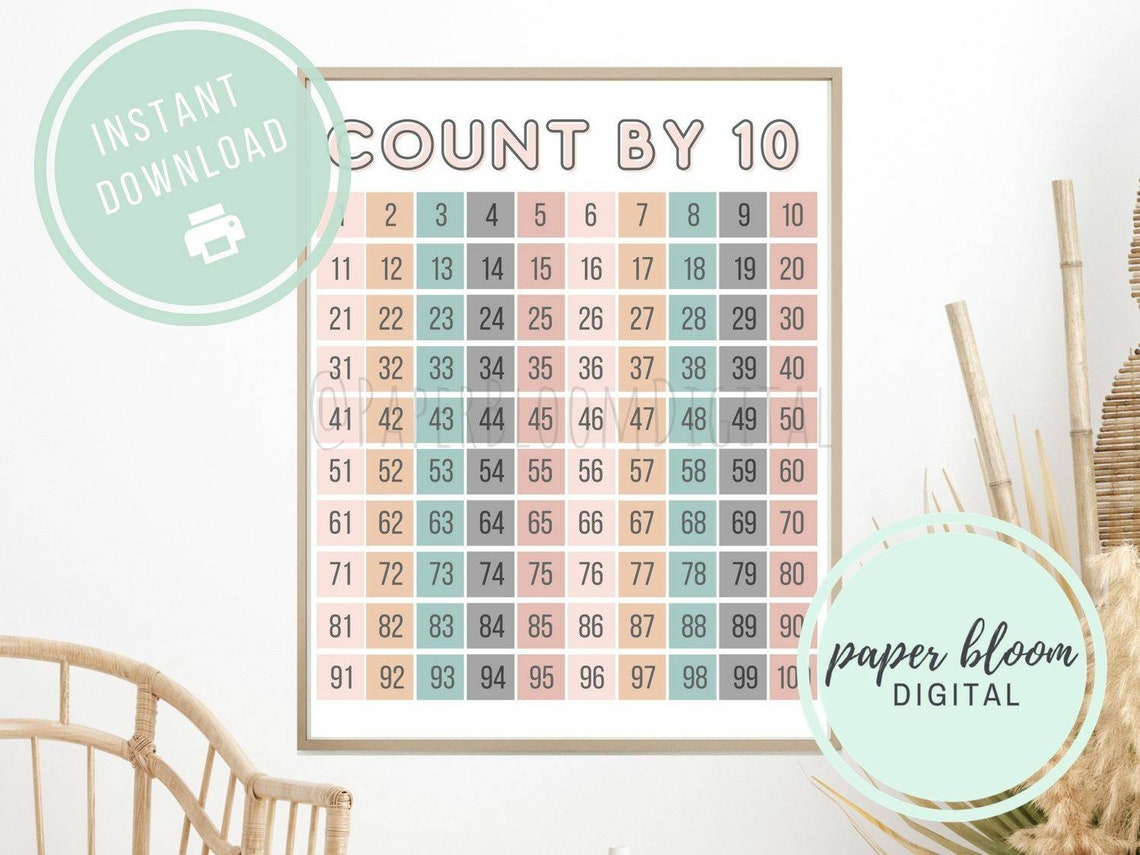 Count by 10 Math Printable Boho Theme Homeschool Printables - Etsy