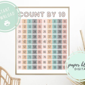Count by 10 Math Printable Boho Theme Homeschool Printables | Math ...