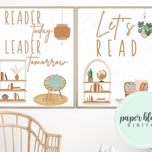Book Nook Reading Posters, Bohemian Classroom Art Prints, Book ...