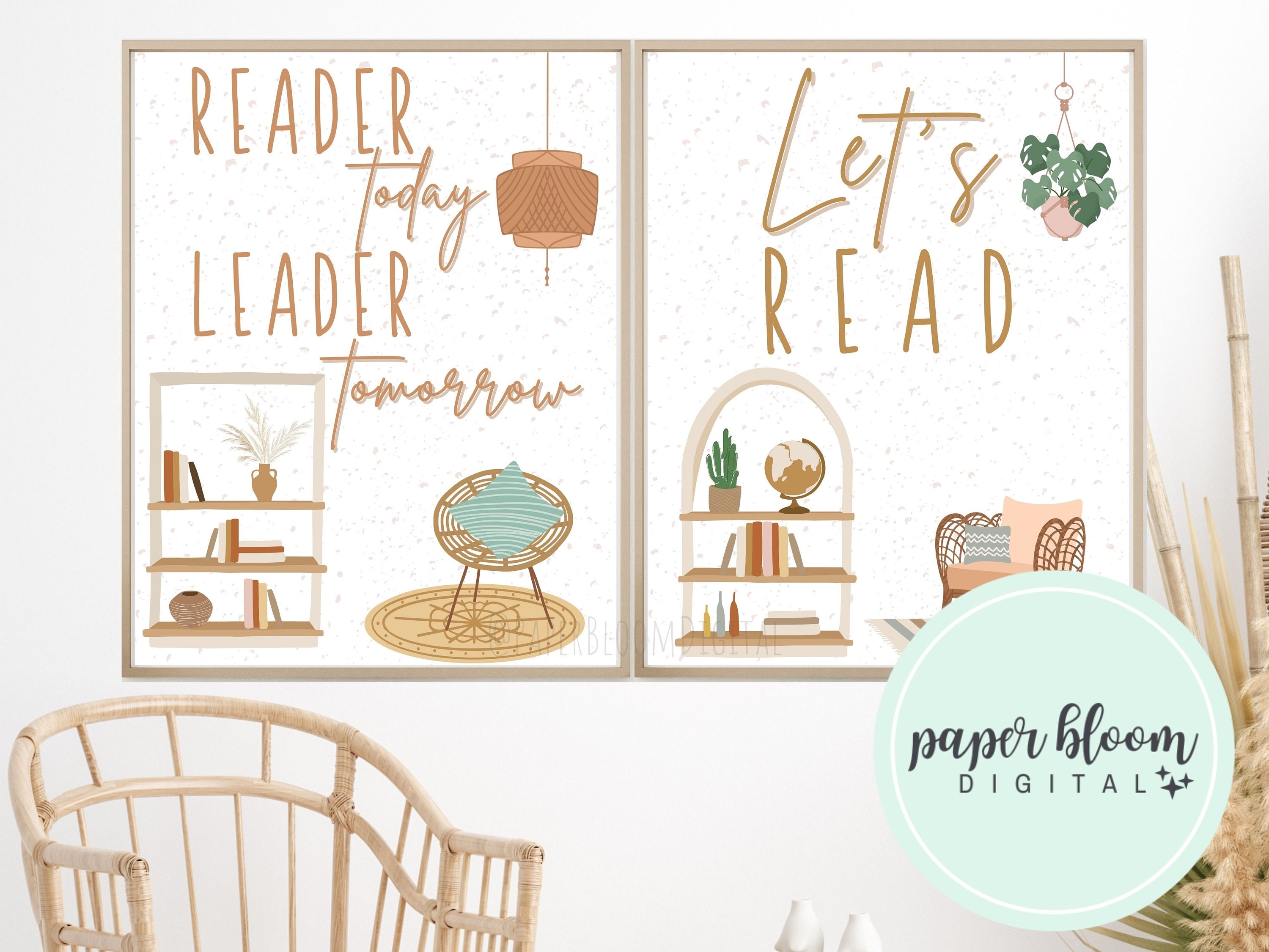 Book Nook Reading Posters, Bohemian Classroom Art Prints, Book ...