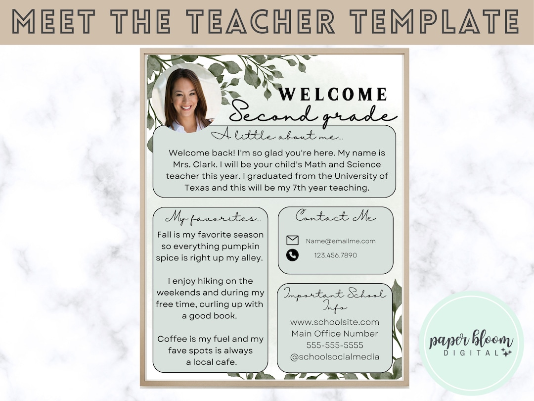 Meet the Teacher Editable Template Greenery Eucalyptus Theme Classroom ...