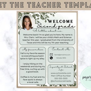 Meet the Teacher Editable Template Greenery Eucalyptus Theme Classroom ...
