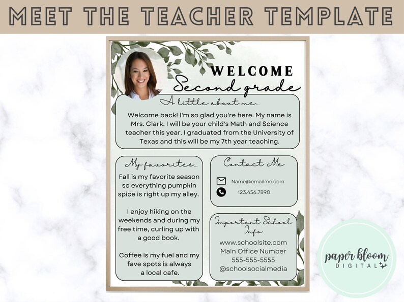 Meet the Teacher Editable Template Greenery Eucalyptus Theme Classroom ...