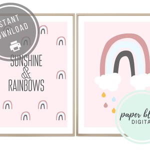 Sunshine and Rainbows Set of 2 Whimsical Nursery Decor | Retro Rainbow ...