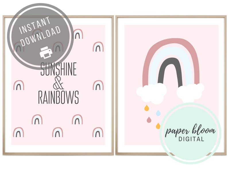 Sunshine and Rainbows Set of 2 Whimsical Nursery Decor | Retro Rainbow ...
