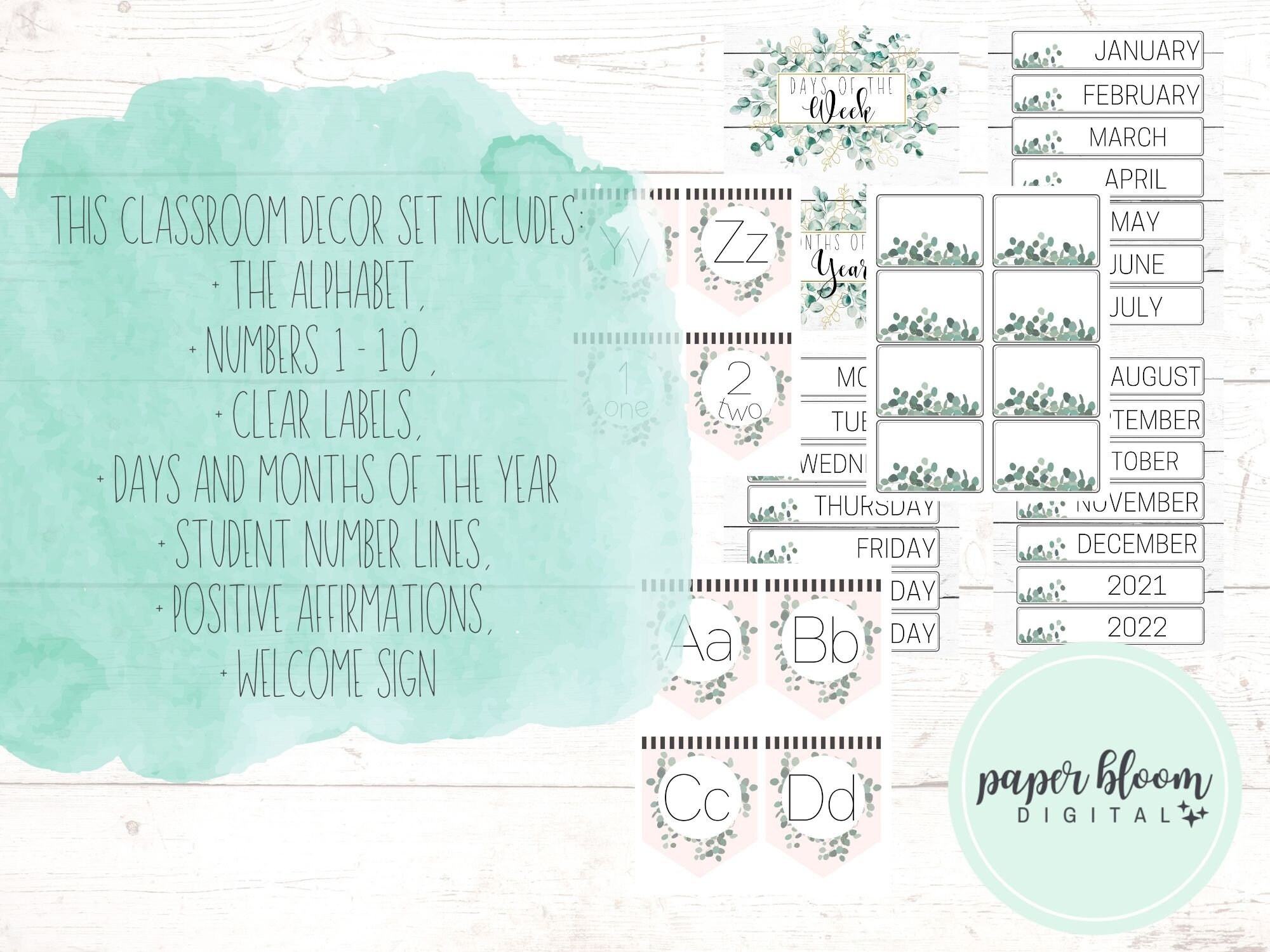 Modern Farmhouse Theme Classroom Decor Set, Number Line Printable ...