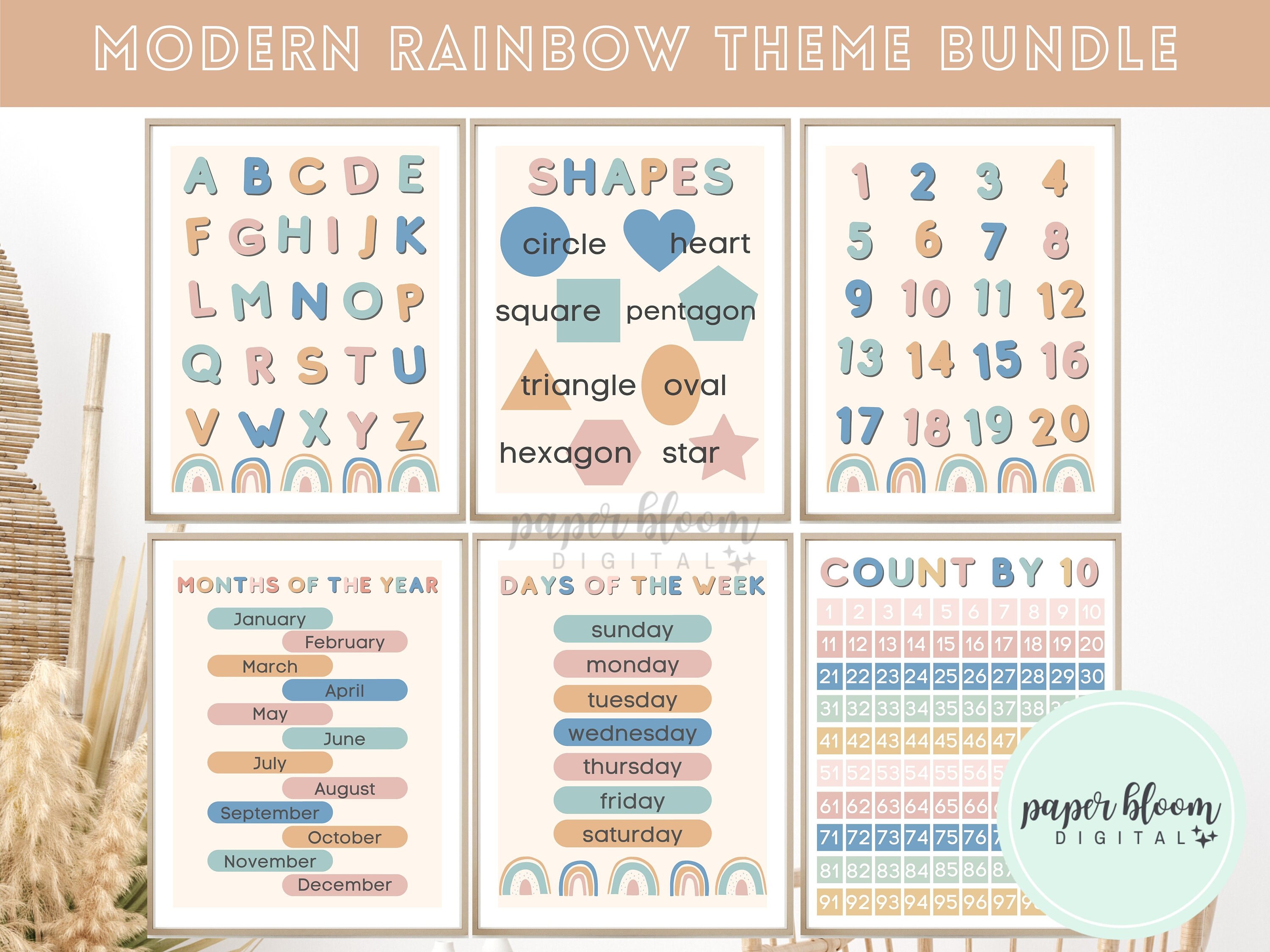 Rainbow Classroom Theme Educational Printable Bundle Pre-k - Etsy