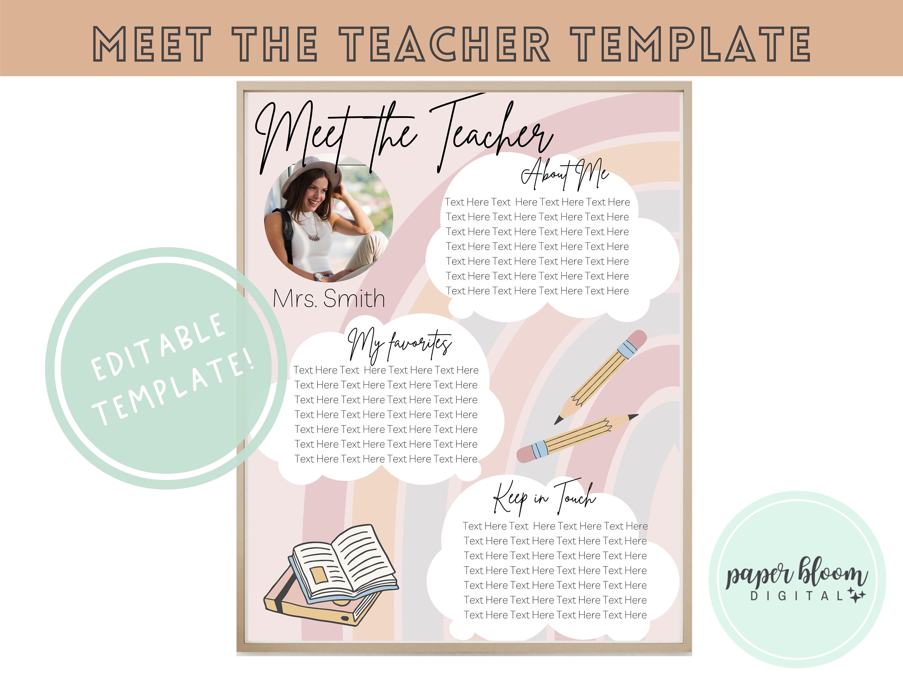 Meet the Teacher Template Modern Rainbow Theme Personalized - Etsy