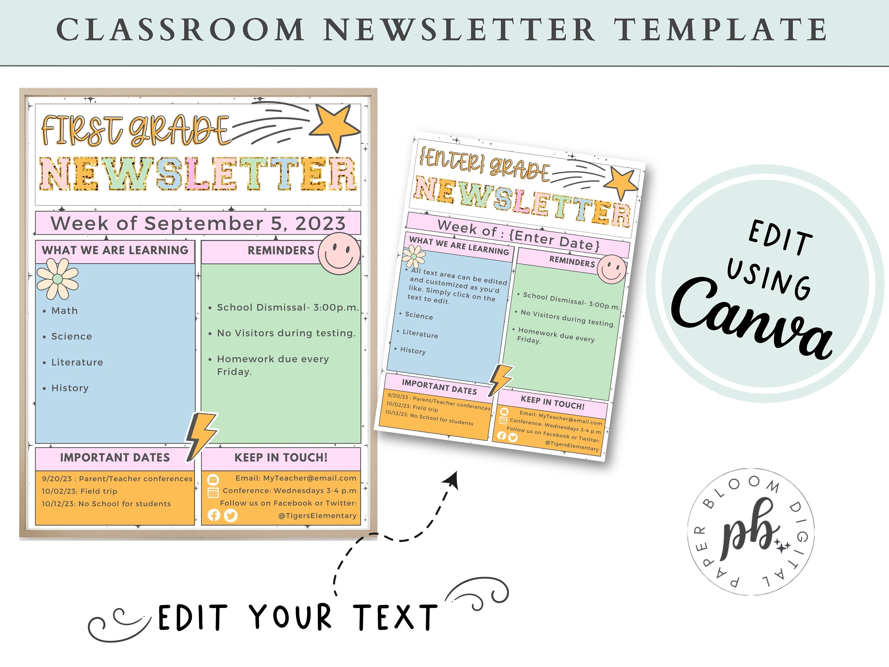Classroom Newsletter Template for School Teacher Newsletter | Groovy ...