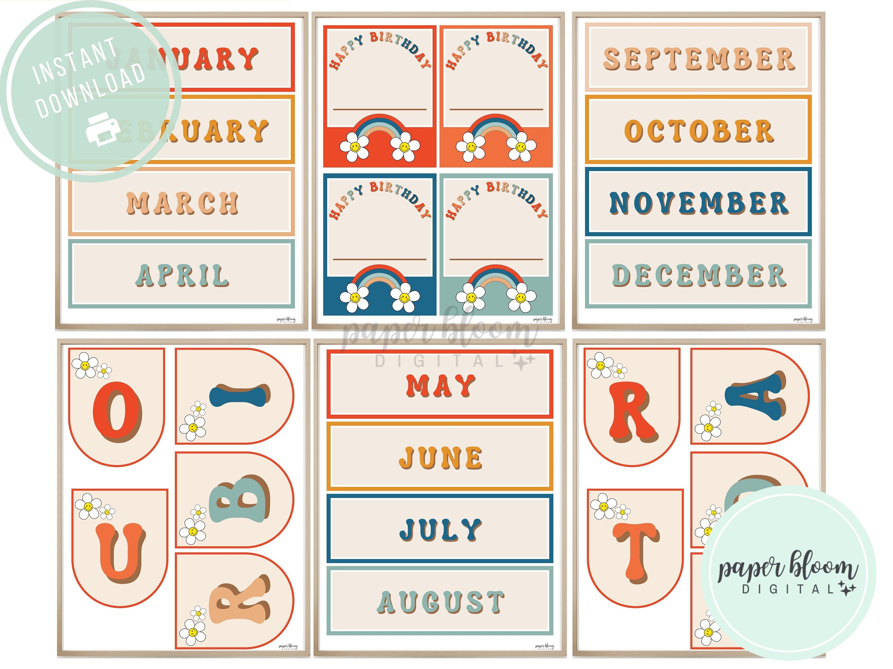 Retro Theme Classroom Birthday Chart | Printable Birthday Classroom Set ...