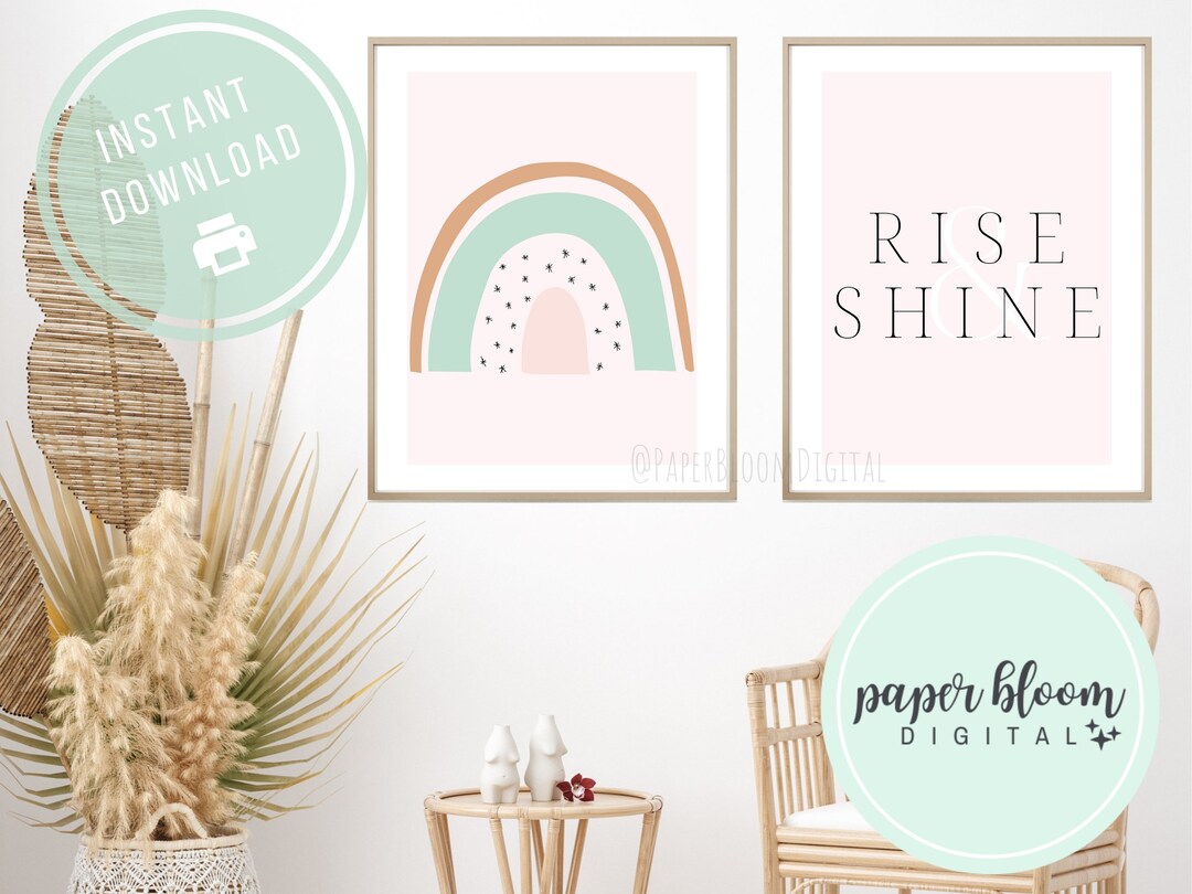 Rise and Shine Rainbow Art Print Set of 2 Whimsical Nursery Decor ...