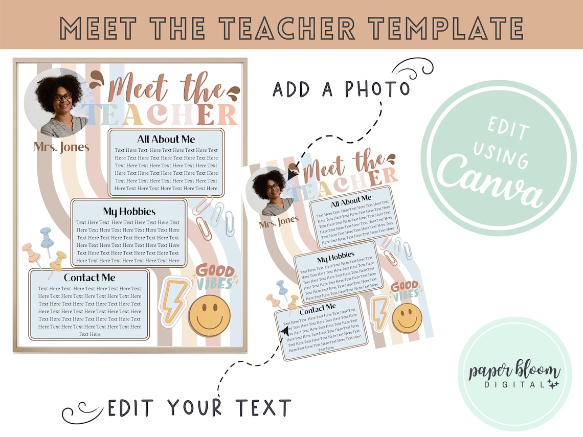 Meet the Teacher Retro Theme Template Personalized Teacher - Etsy