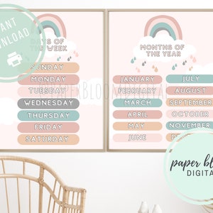 Boho Rainbow Days and Months Learning Printables | Boho Theme Classroom ...
