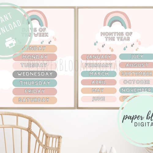 Boho Rainbow Days and Months Learning Printables Boho Theme - Etsy